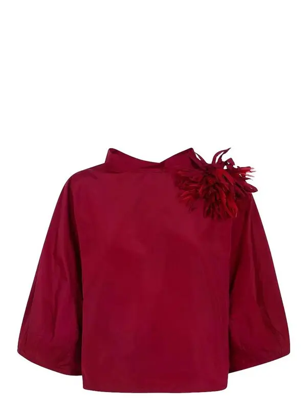 Liviana Conti Floral Appliqué And Bow Detail Blouse - Red