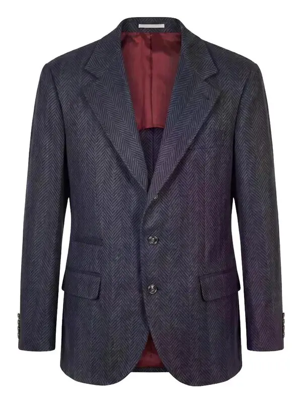 Brunello Cucinelli Herringbone-weave Blazer - Blue