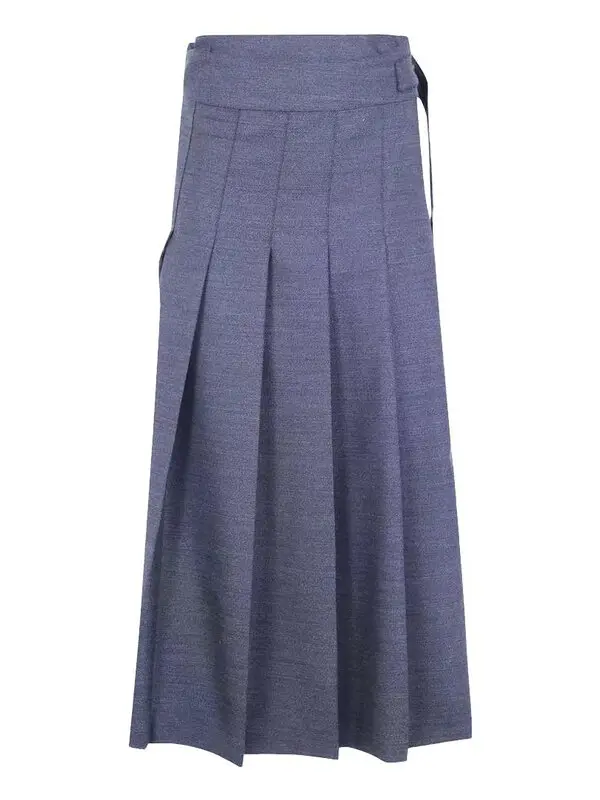 RÓHE Pleated Wool Mid Skirt - Blue