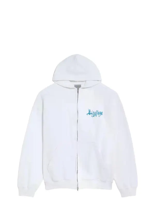 Balenciaga Logo Print Zip-up Hoodie - White