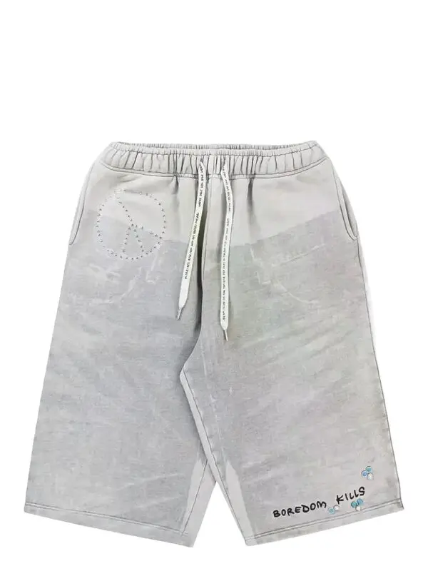 BOREDOM KILLS Denim Print Drawstring Shorts - Grey