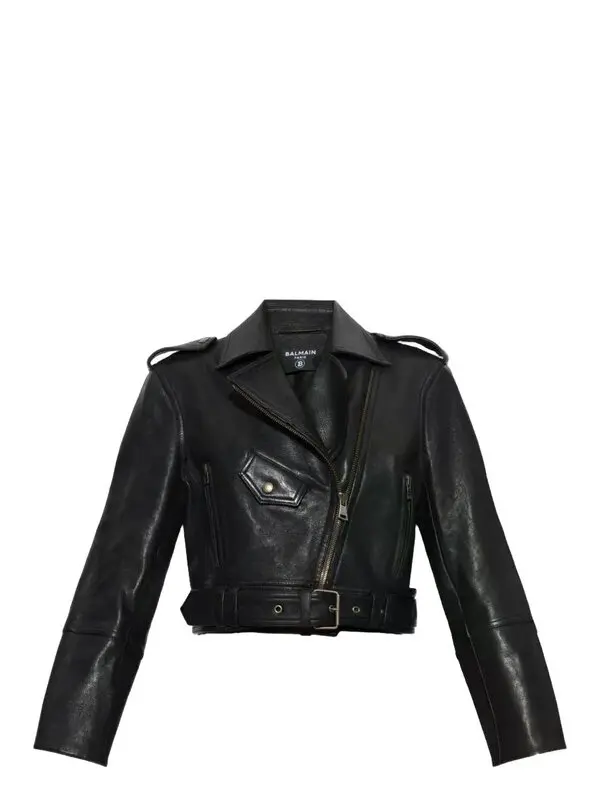 Balmain Leather Belted Biker Jacket - Black
