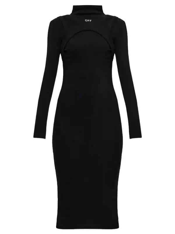 Off-White Ribbed Cut-out Turtleneck Midi Dress - Black
