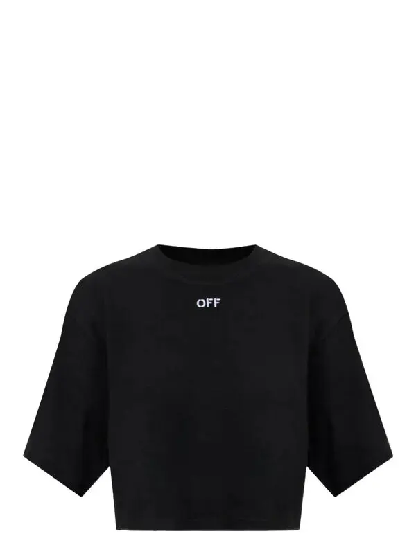 Off-White Logo Embroidered Ribbed Cropped T-shirt - Black