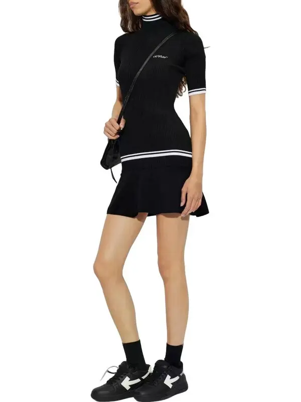 Off-White Ribbed-knit Logo Embroidered High Neck Short Sleeve Sweater - Black