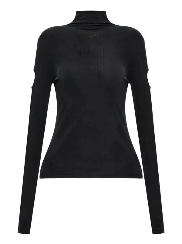 Off-White Cut-out High Neck Long Sleeve Top - Black