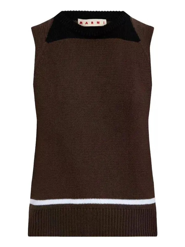 Marni Sleeveless Knit Top With Logo Patch - Brown
