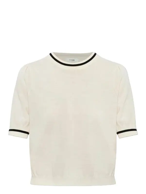 FRAME Contrast-trim Puff-sleeve Fine Knit Sweater - White