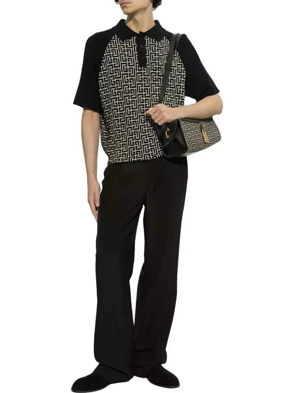 Balmain Monogram-pattern Raglan-sleeve Polo Shirt - Black