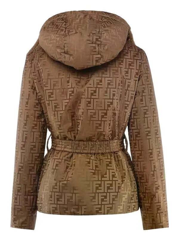 Fendi Monogram Logo Pattern Belted Hooded Jacket - Brown