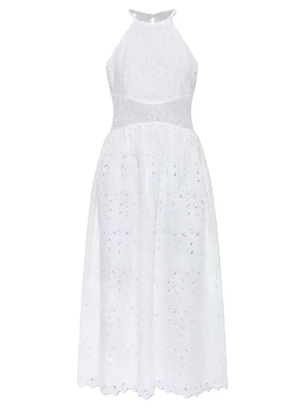 FRAME Broderie Anglaise Halterneck Dress - White