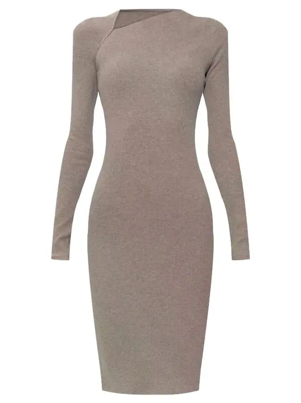 MAISON MARGIELA Asymmetric Neck Ribbed Knit Dress - Neutrals