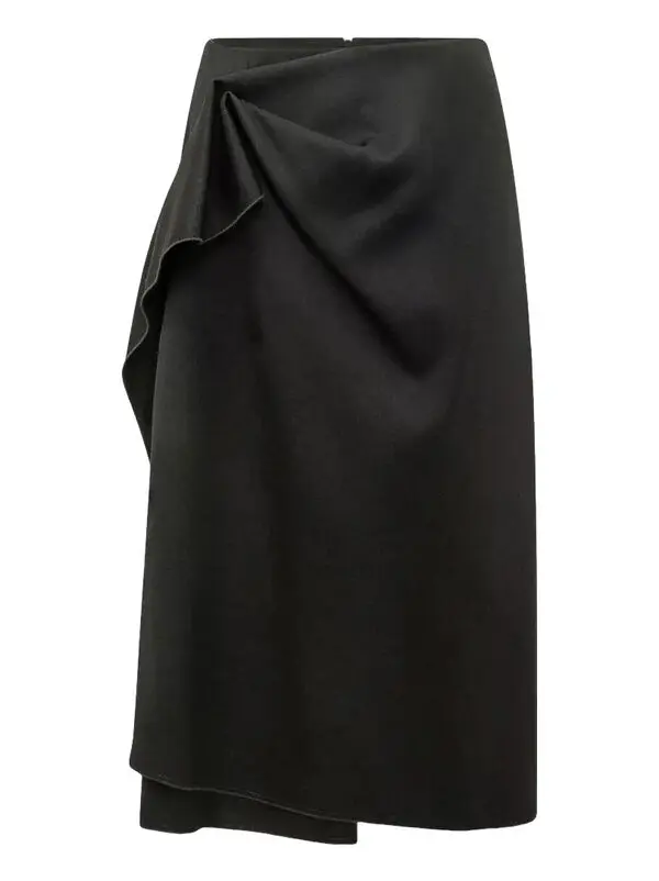 LANVIN Draped Wool Midi Skirt - Black