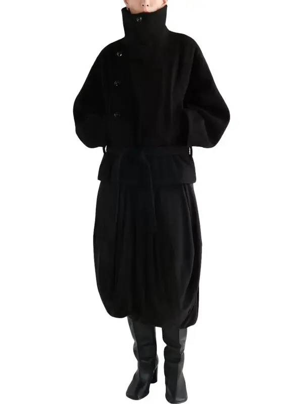 LEMAIRE Short Wrap Coat In Felted Wool And Alpaca Blend - Black