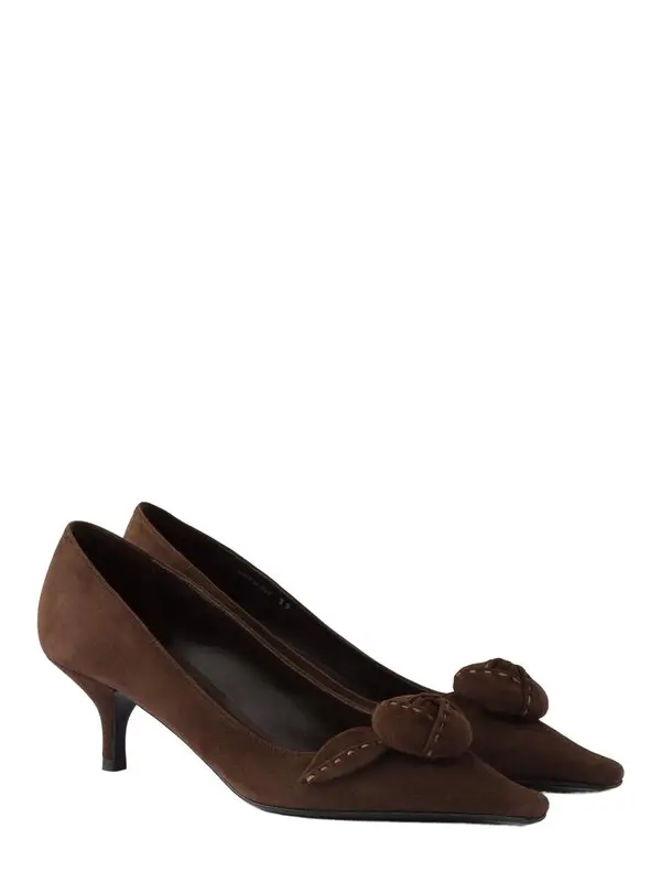Prada Suede Pumps With Bow Detailing - Brown