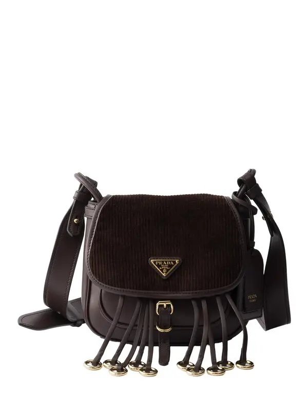 Prada Corduroy And Leather Mini Shoulder Bag - Brown