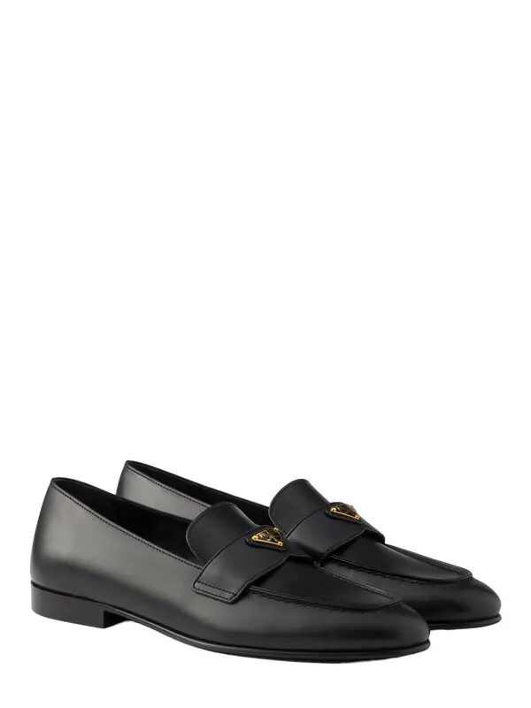 Prada Leather Loafers With Enameled Triangle Logo - Black