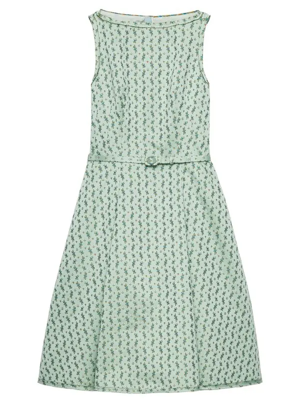 Prada Sleeveless Floral Print Fit And Flare Dress - Green