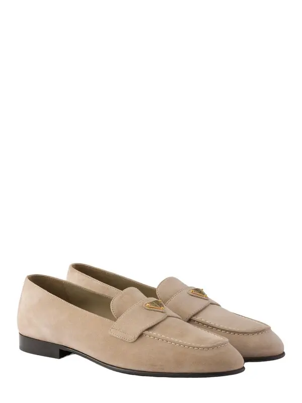 Prada Suede Loafers With Enamelled Logo - Neutral