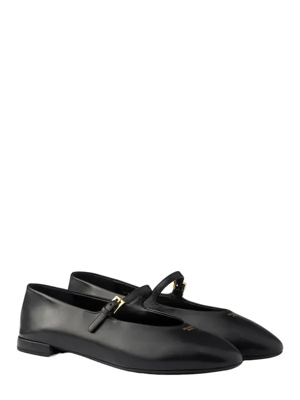 Prada Leather Ballerinas With Logo-engraved Buckle - Black