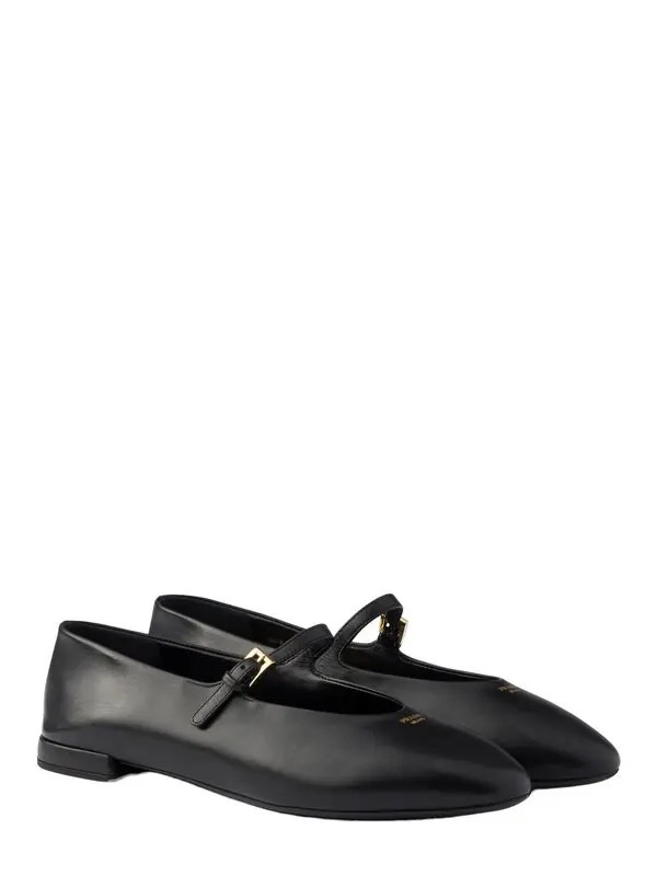 Prada Leather Ballerinas With Logo-engraved Buckle - Black
