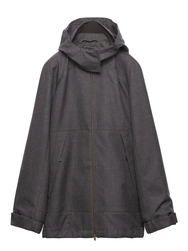 Prada Mélange Hopsack Wool Jacket With Removable Hood - Grey