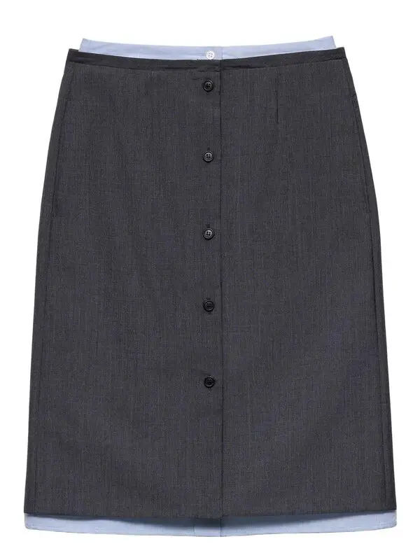 Prada Light Mohair And Chambray Skirt - Grey