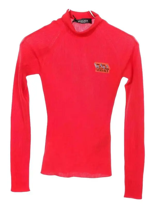 Versace High-neck Logo Knit Sweater - Red