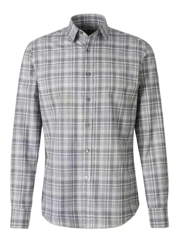 Canali Cotton Plaid Shirt - Grey