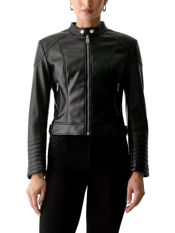 Guess Textured Finish Band Collar Zip-up Jacket - Black