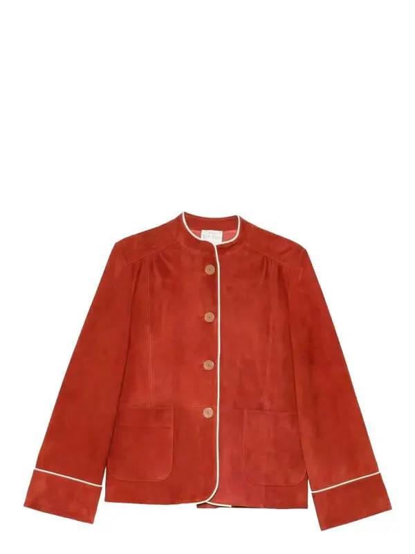 FORTE_FORTE Piped Trim Suede Jacket - Brown