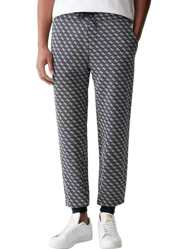 Guess Monogram-print Side-stripe Track Pants - Blue