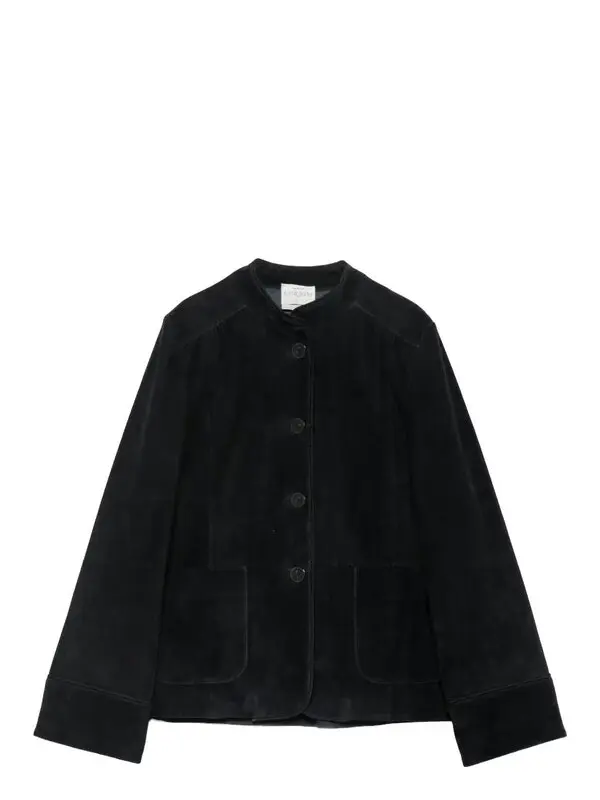 FORTE_FORTE Suede Mandarin-collar Jacket - Black