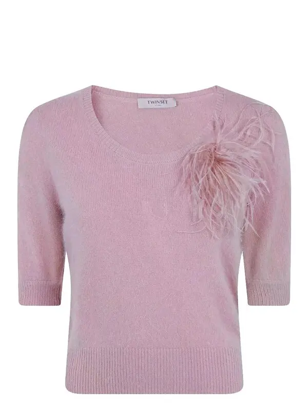 TWINSET Feather-embellished Puff-sleeve Sweater - Pink