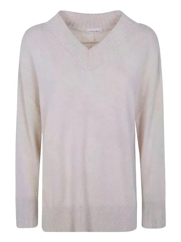Liviana Conti V-neck Ribbed Trim Sweater - Neutrals