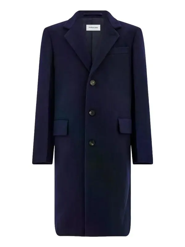 FERRAGAMO Single Breasted Wool Coat - Blue