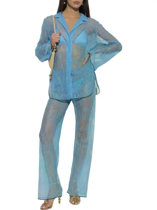 Oseree Floral Lace Shirt - Blue
