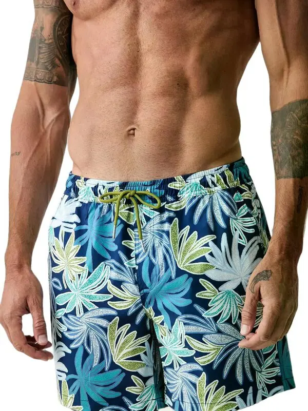 Marc O'polo Leaf Print Drawstring Swim Shorts - Blue