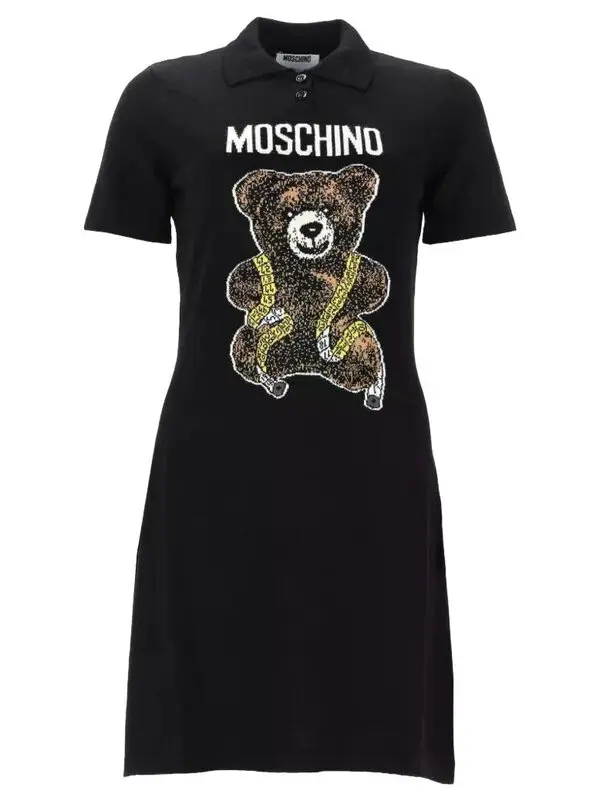 Moschino Teddy Bear Intarsia Knit Mini Dress - Black