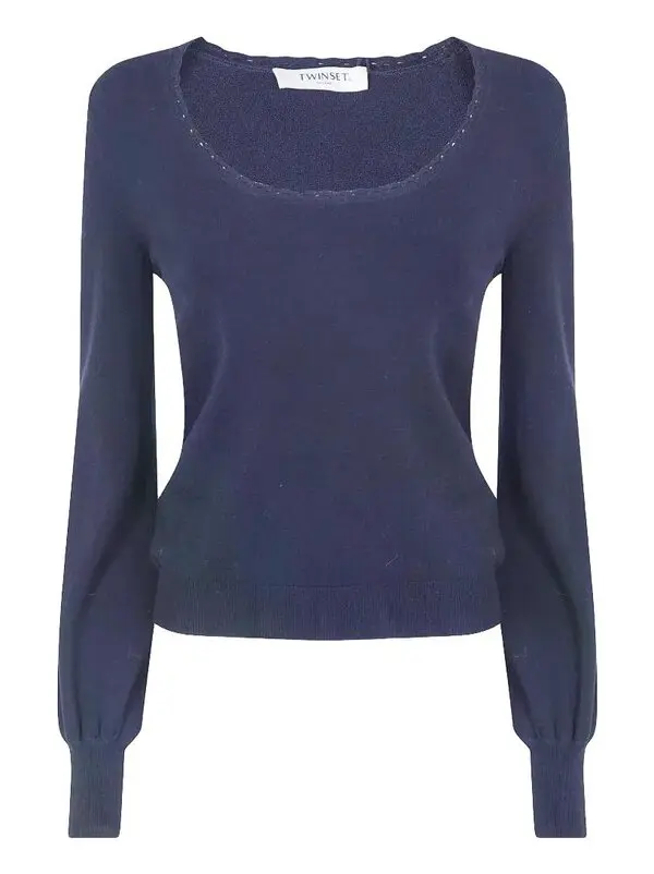 TWINSET Scalloped-edge Fine-knit Sweater - Blue
