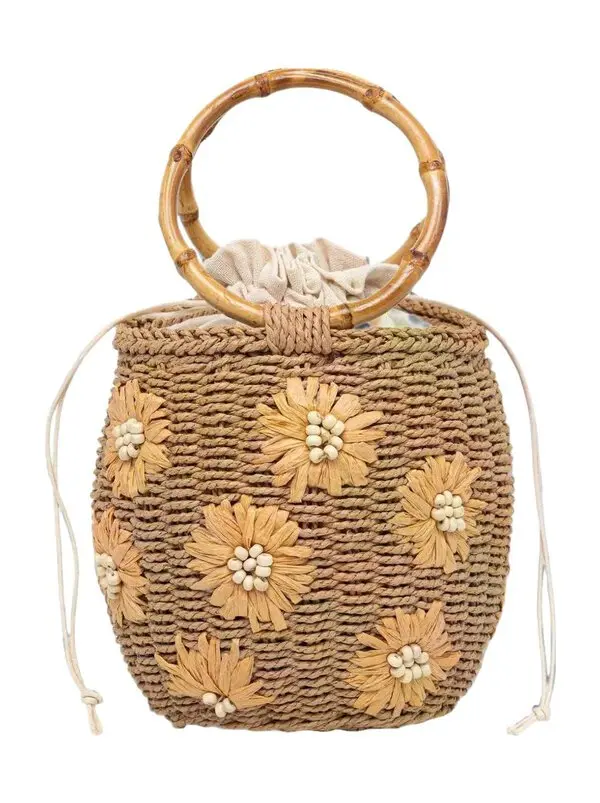 HOSS INTROPIA Norma Floral Appliqué Bamboo Handbag - Brown