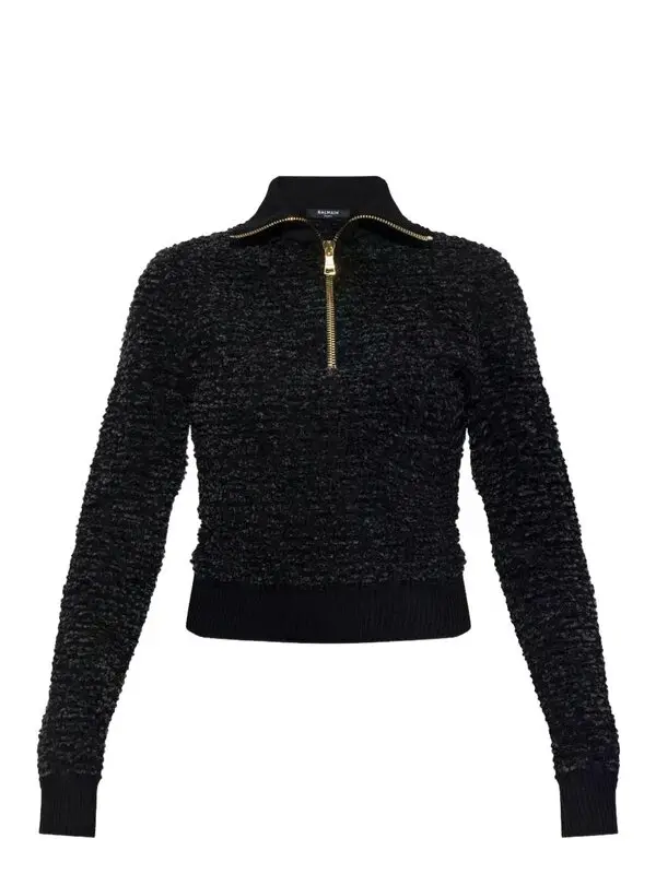 Balmain Bouclé-knit Quarter-zip Sweater - Black