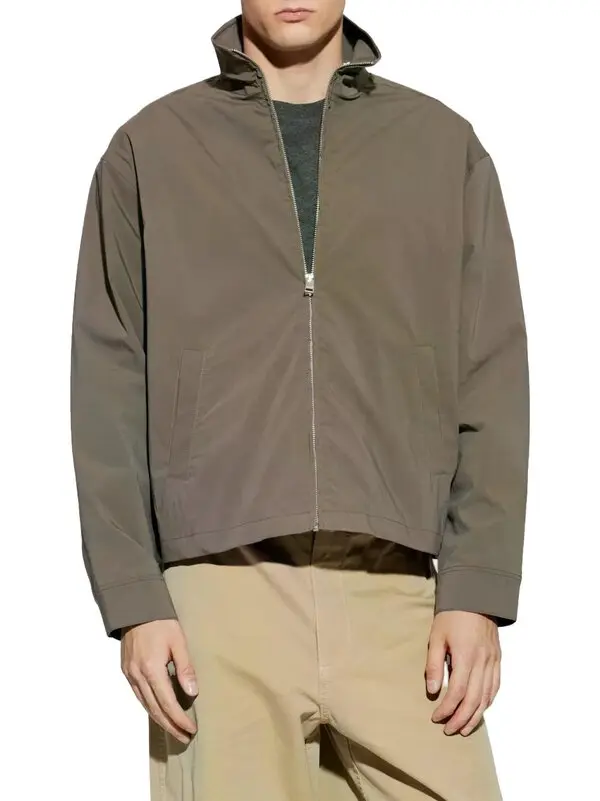 FRAME Stand Collar Zip-up Jacket With Silver-tone Hardware - Grey