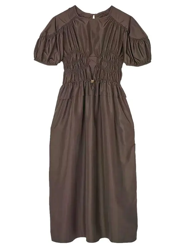 Cecilie Bahnsen Betsy Smocked Midi Dress - Brown