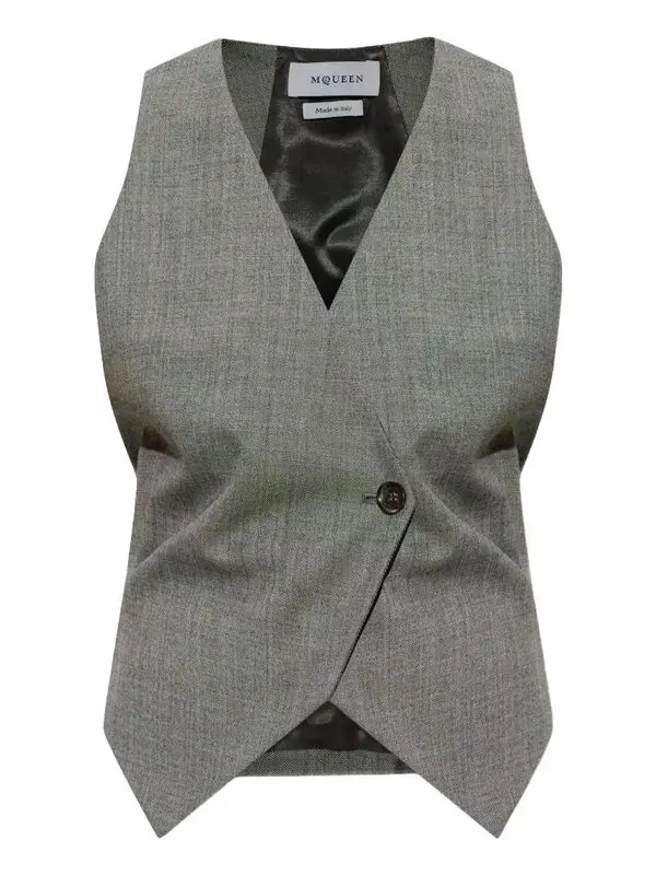 Alexander McQueen Lace-up Asymmetric Hem Vest - Grey