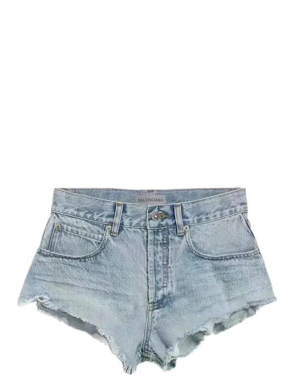 Balenciaga Distressed Frayed Edge Denim Shorts - Blue