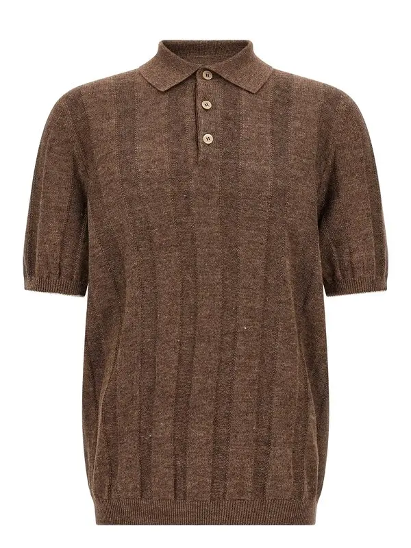 Brunello Cucinelli Wide Ribbed Polo Shirt - Brown