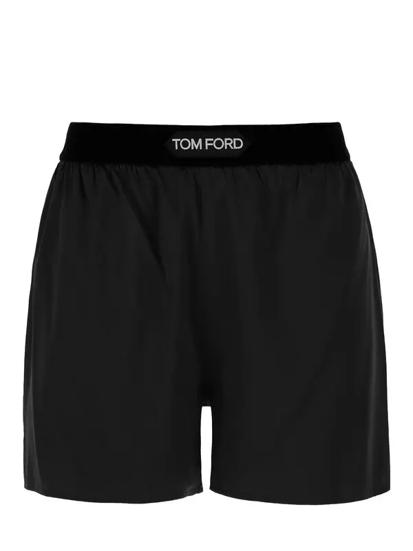 TOM FORD Silk Shorts With Logo Waistband - Black
