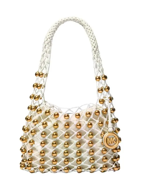 Michael Kors Small Gwen Bead-embellished Woven Shoulder Bag - White