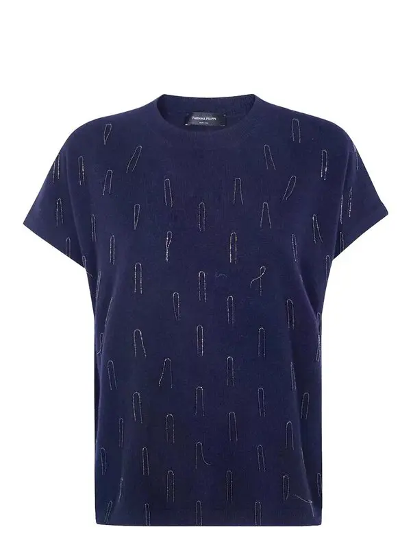 Fabiana Filippi Bead-embellished Short-sleeve T-shirt - Blue